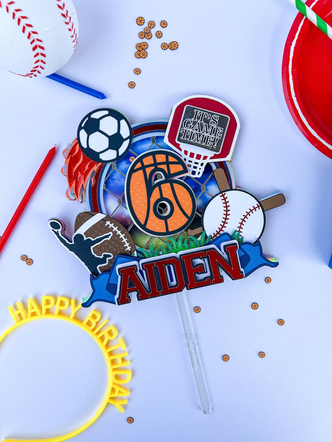 Sports Cake Topper/born Two Ball/sports Theme/basketball/football ...