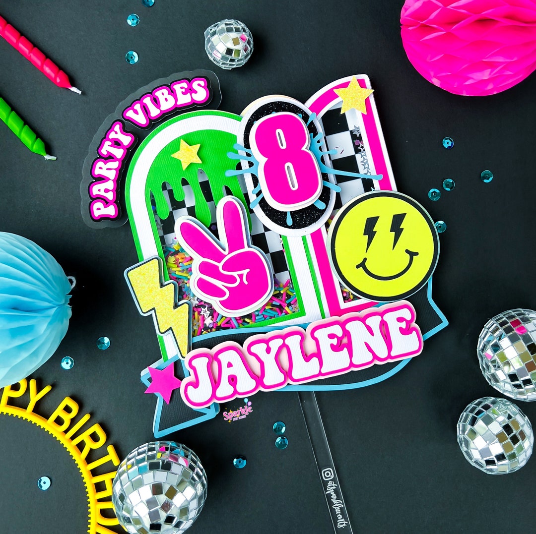 Neon Shaker Cake Topper/smiley Face/retro/rollerblade - Etsy