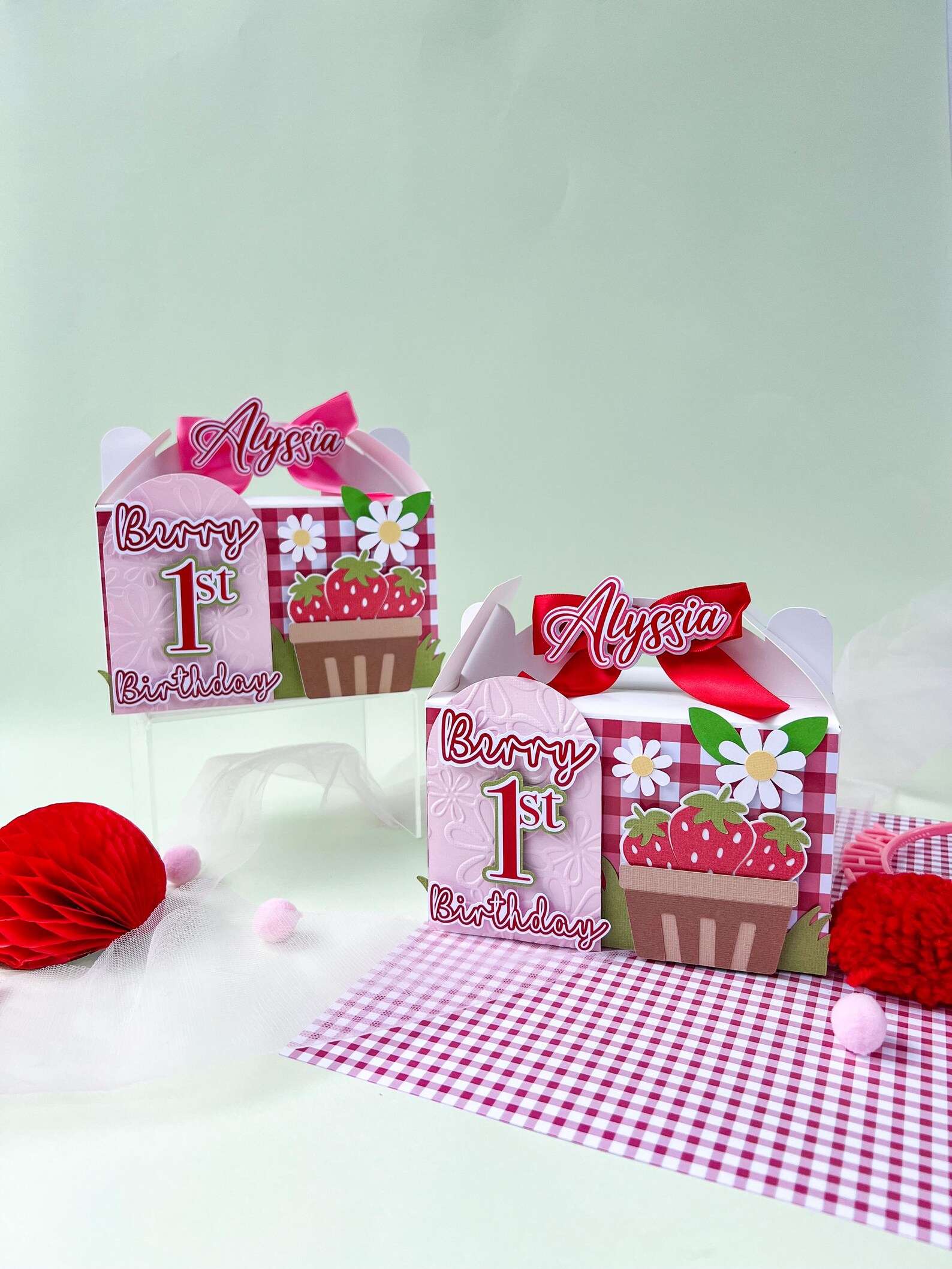 Strawberry Theme Shaker Gable Boxes/berry First Birthday/favor Boxes - Etsy