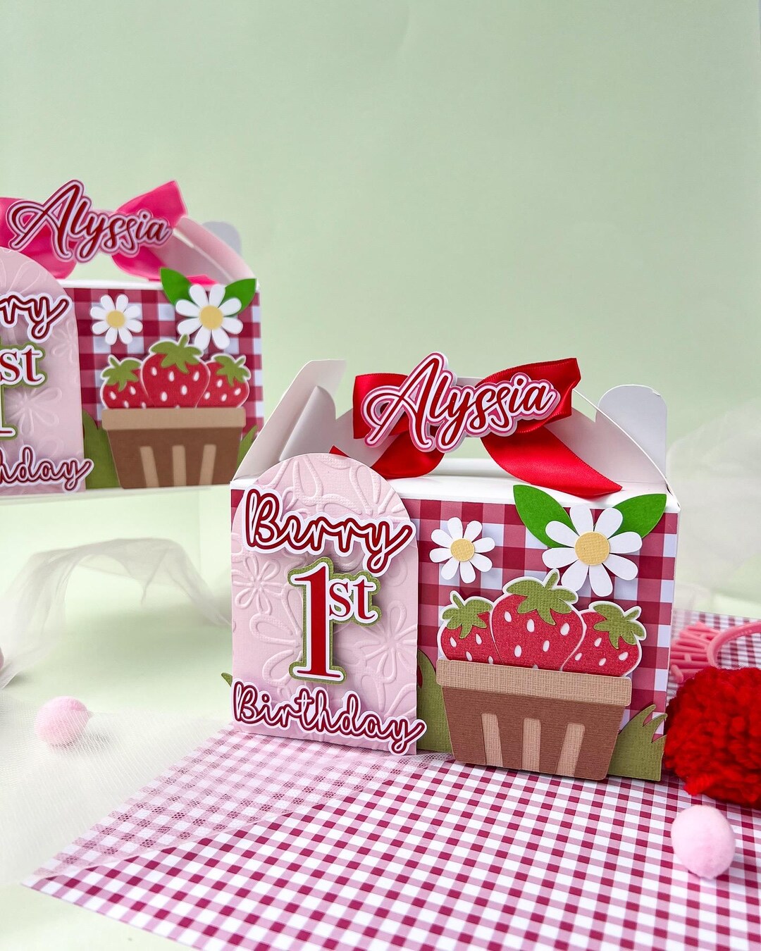 Strawberry Theme Shaker Gable Boxes/berry First Birthday/favor Boxes - Etsy