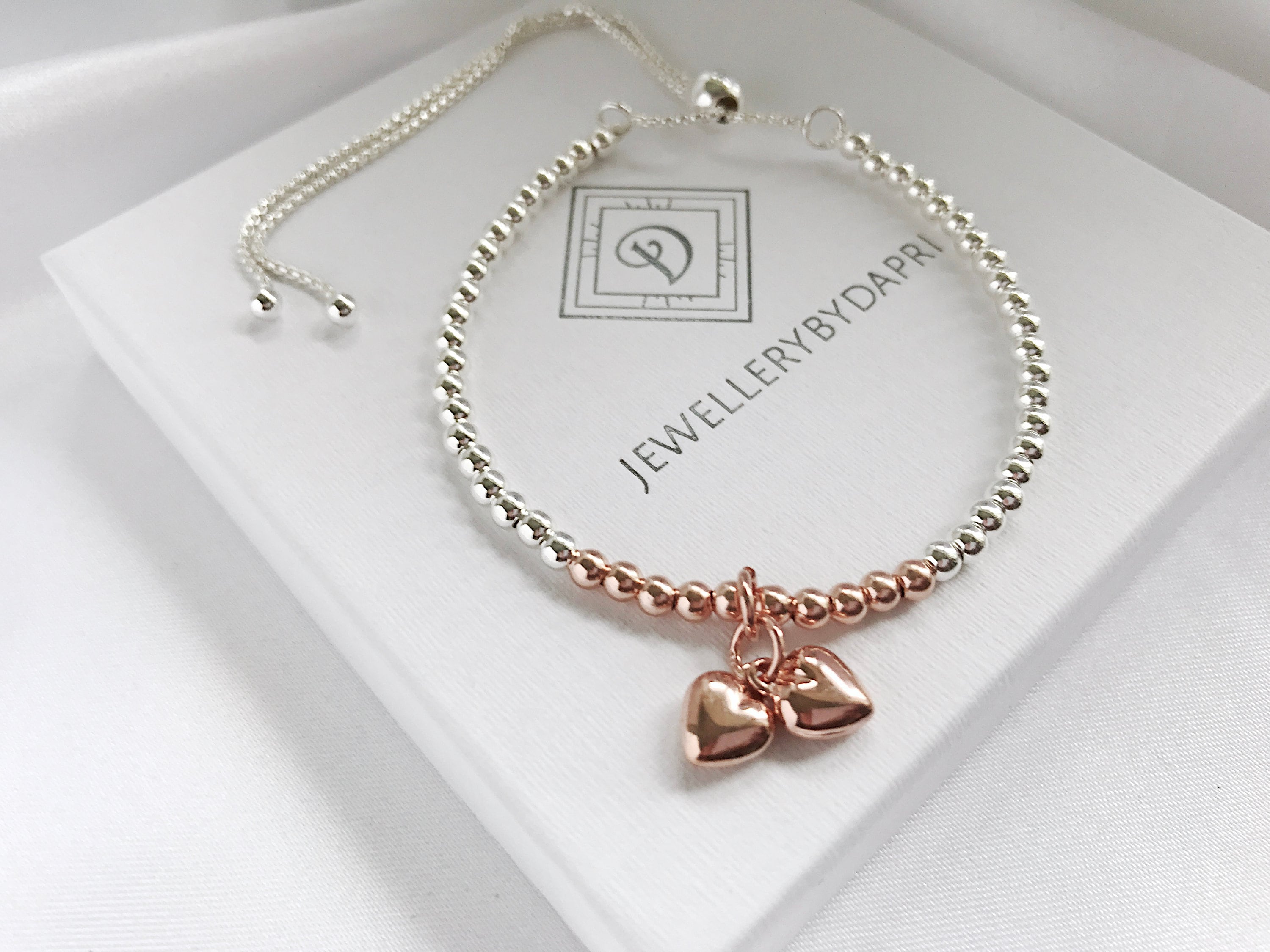 Rose Gold Heart Bracelet Heart Bracelet Sterling Silver & - Etsy UK