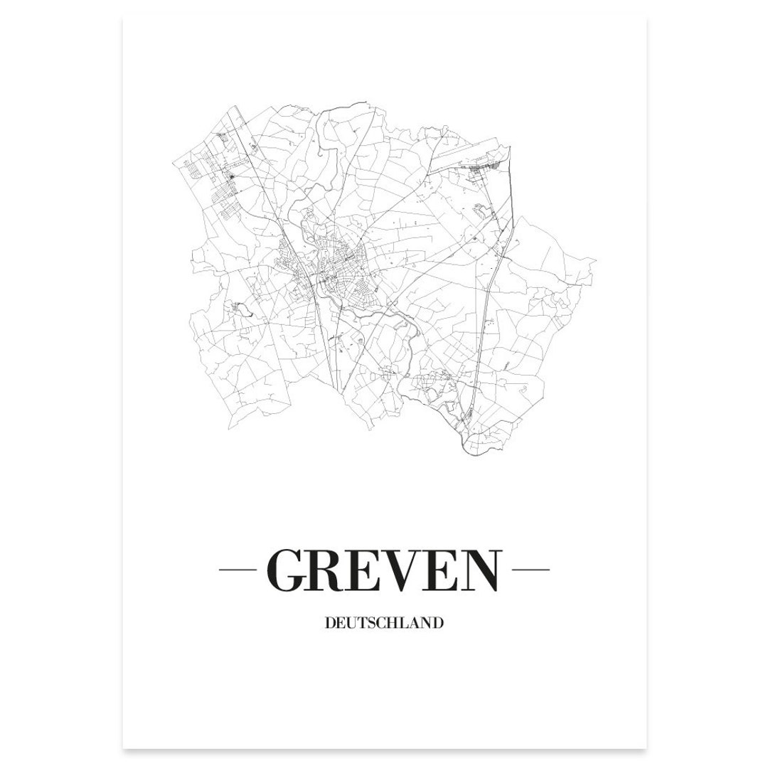 JUNIWORDS City Poster City Poster Germany greven in Black or White A4 ...