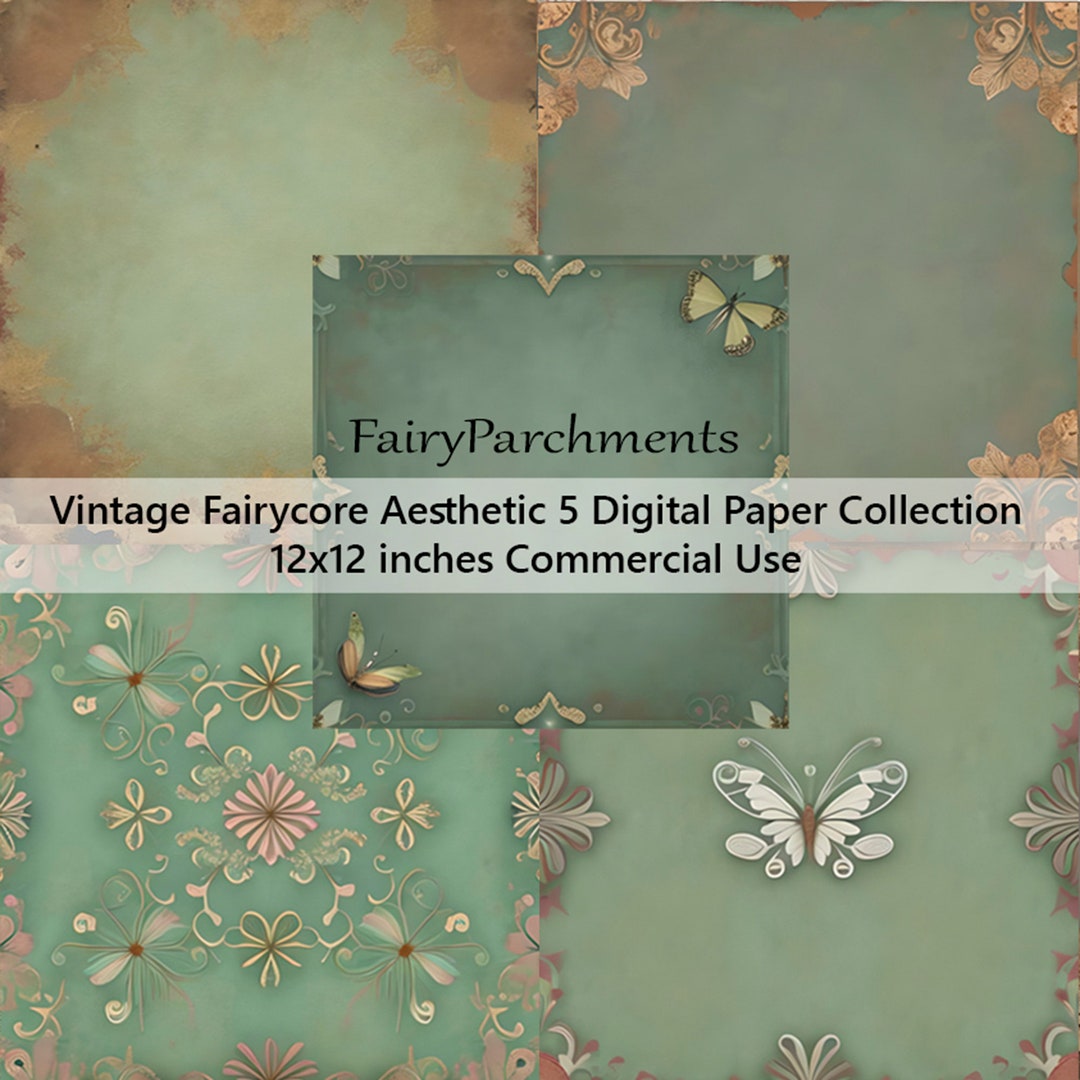 Paper Textures Vintage Green Old Fairycore Decorative Bordered ...