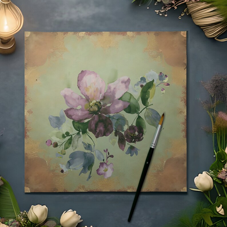 Paper Textures Vintage Green Old Fairycore Decorative Bordered ...