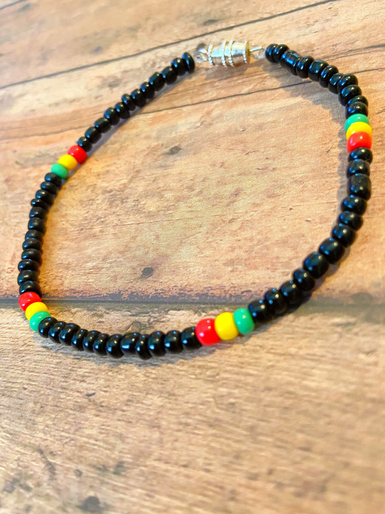 Culture Rasta Anklets Black, Bronze, White Anklet/ Stretchy Beaded ...