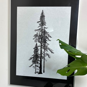 Linocut Nature Minimalist Print Douglas Fir Art Print on Lokta Paper ...