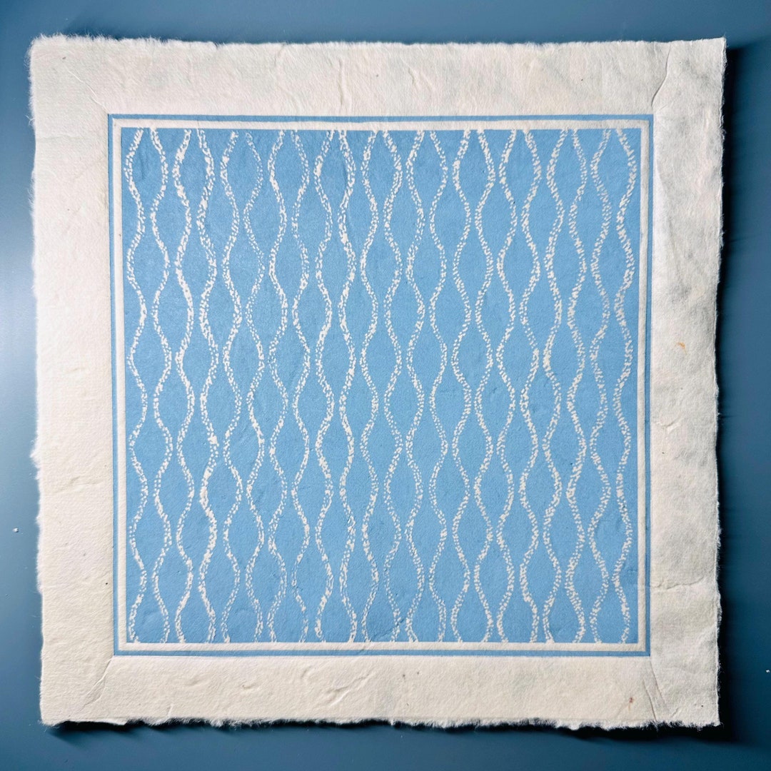 Tatewaku Lino Print Traditional Japanese Pattern Light Blue Square ...