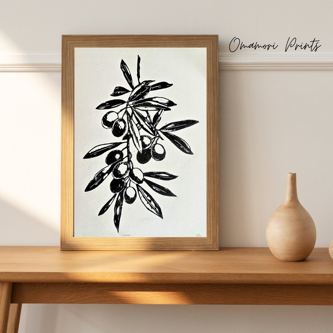 Olive Branch Linocut Print | Detailed Linocut DIN A4 | Mediterranean ...