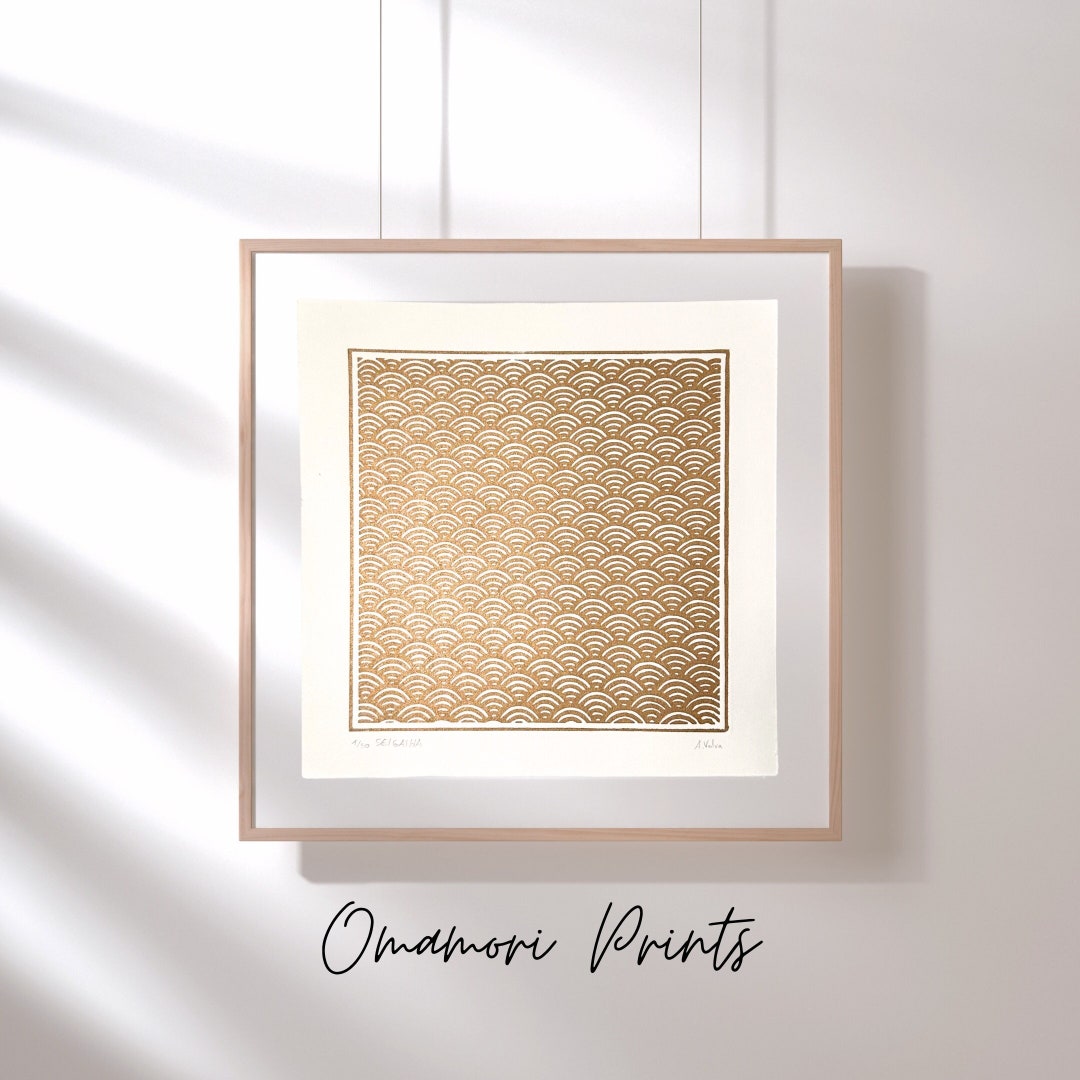 Seigaiha Linoleum Print Japanese Wave Pattern 21x21 Cm Detailed Print ...