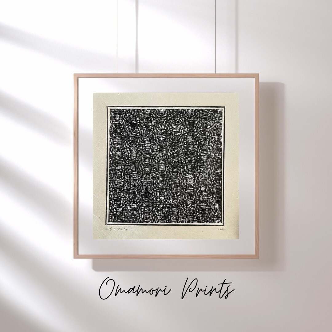 Same Komon Lino Print Japanese Shark Pattern 21x21 Cm Himalayan Paper ...