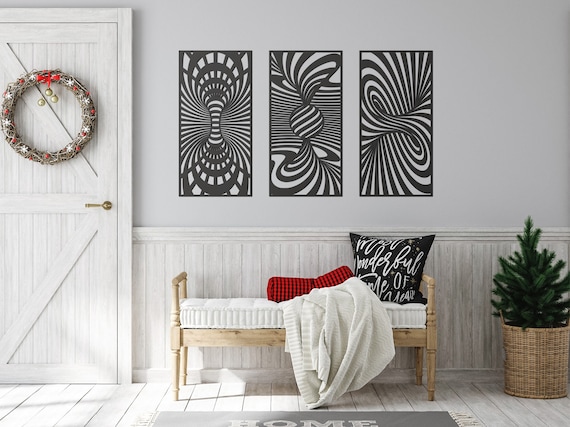 Optical Illusion Wood Wall Panel Triptych Wall Art 3 Piece - Etsy