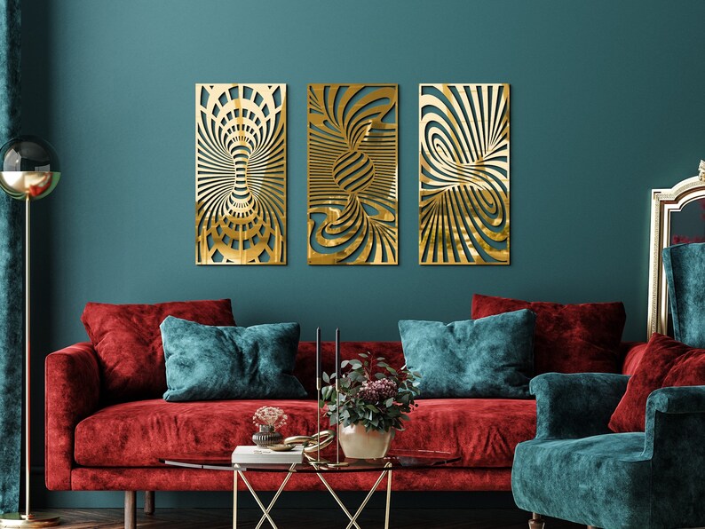 Optical Illusion Wood Wall Panel Triptych Wall Art 3 Piece - Etsy