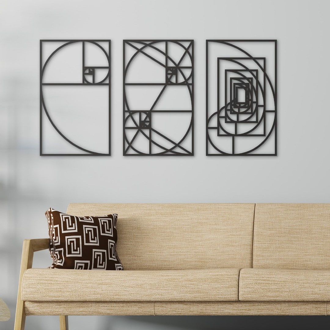 Fibonacci 3 Piece Wall Art, Sacred Geometry Wood Wall Art, Triptych ...