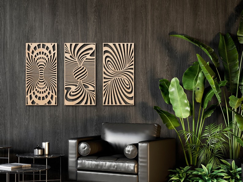 Optical Illusion Wood Wall Panel Triptych Wall Art 3 Piece - Etsy