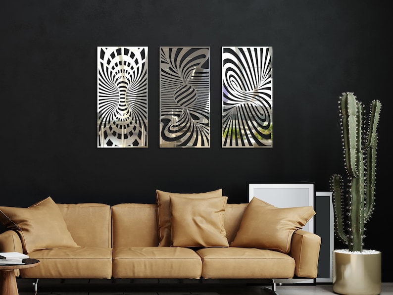 Optical Illusion Wood Wall Panel Triptych Wall Art 3 Piece - Etsy