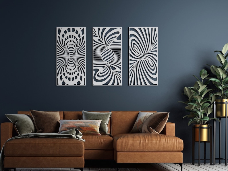 Optical Illusion Wood Wall Panel Triptych Wall Art 3 Piece - Etsy