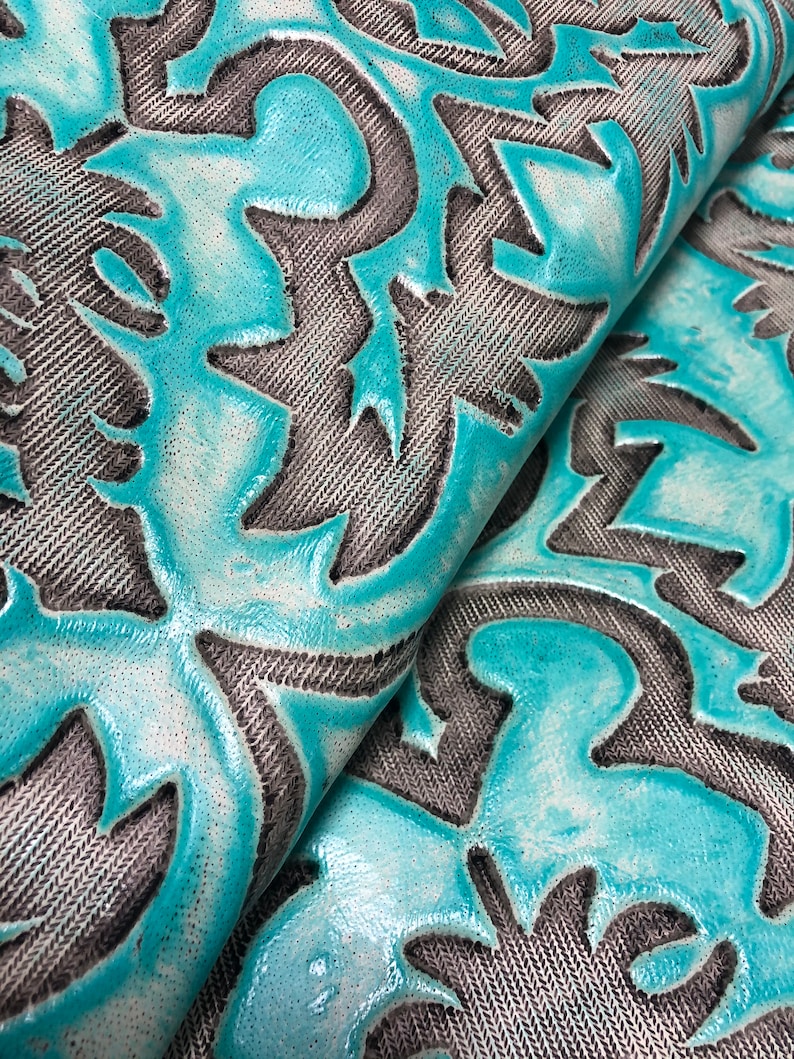 Leather Sheets Embossed Leather Laredo Light Turquoise | Etsy