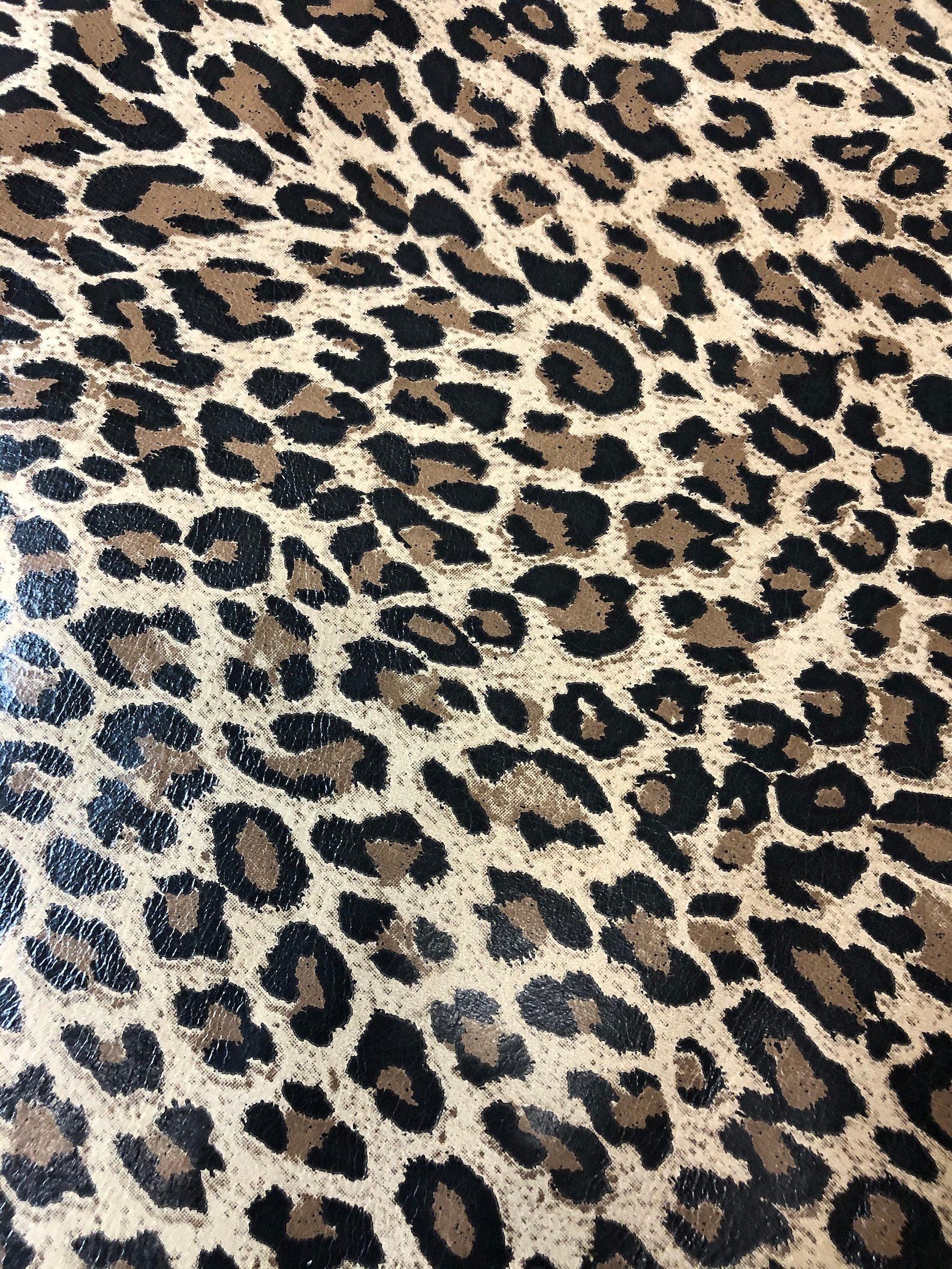 Leopard Beige Printed Shiny Leather - Cut to Size Available - Cowhide ...