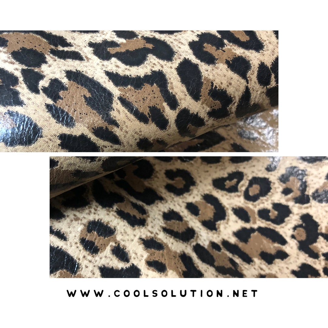 Leopard Beige Printed Shiny Leather - Cut to Size Available - Cowhide ...