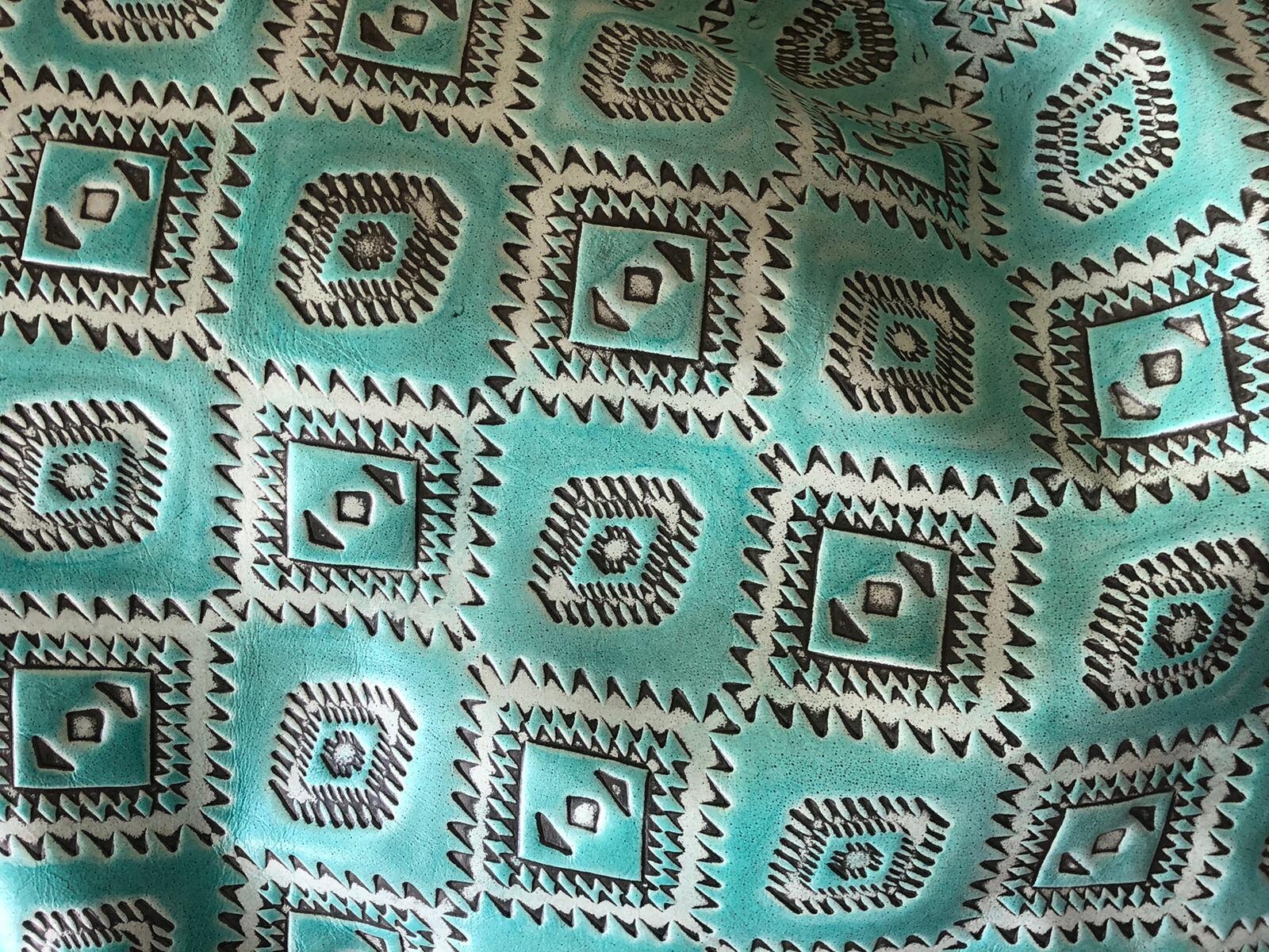 Leather Sheets Embossed Leather Azteca Light Turquoise, Custom Cuts ...