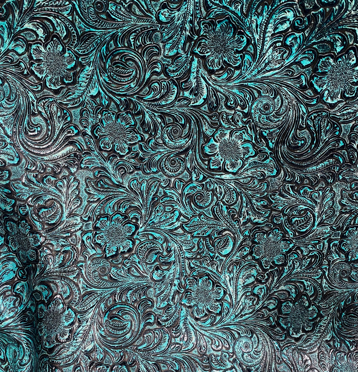 Embossed Leather Wildflower Sea Turquoise Custom Cuts 8x8 | Etsy