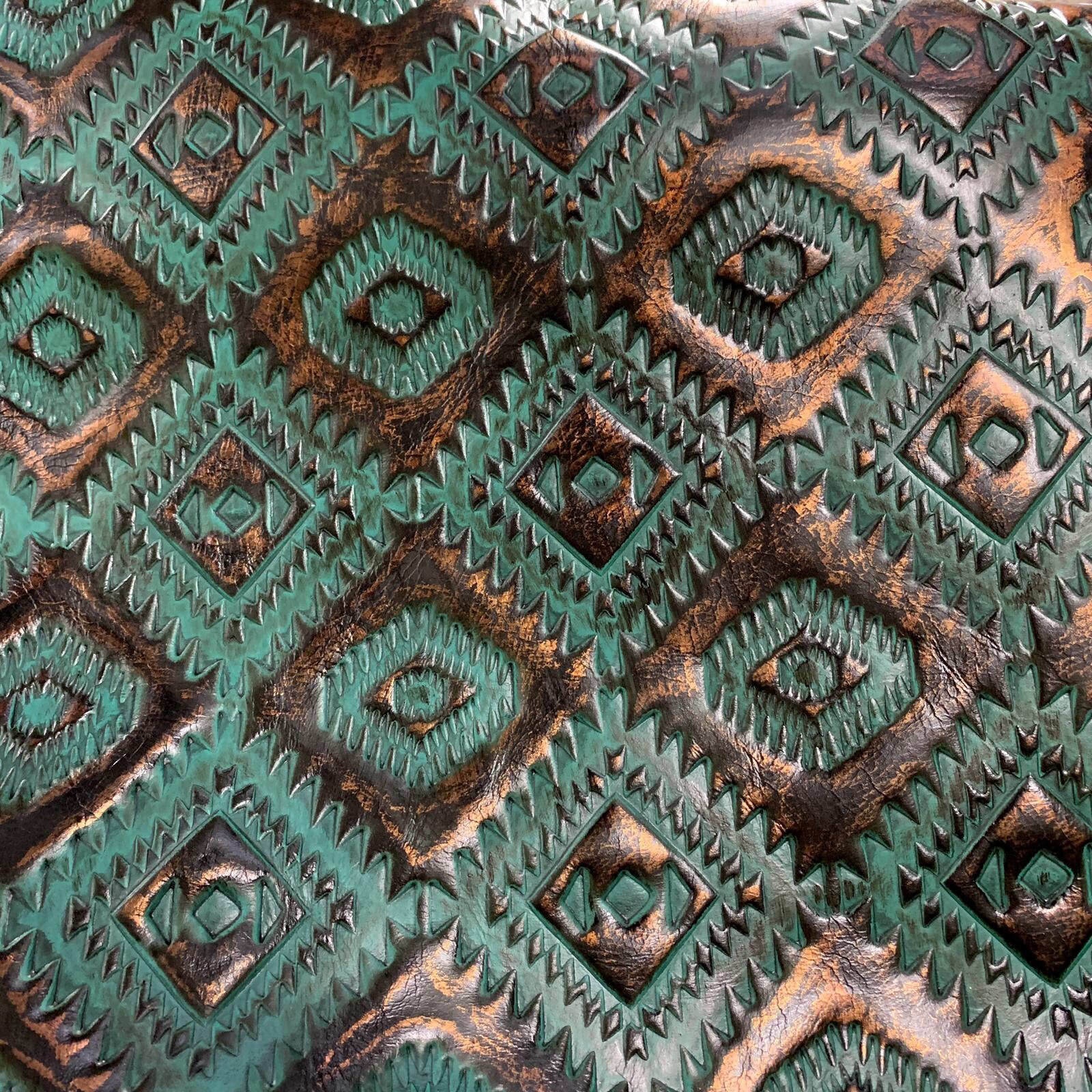 Leather Sheets Embossed Leather Aztec Turquoise Copper, Custom Cuts ...