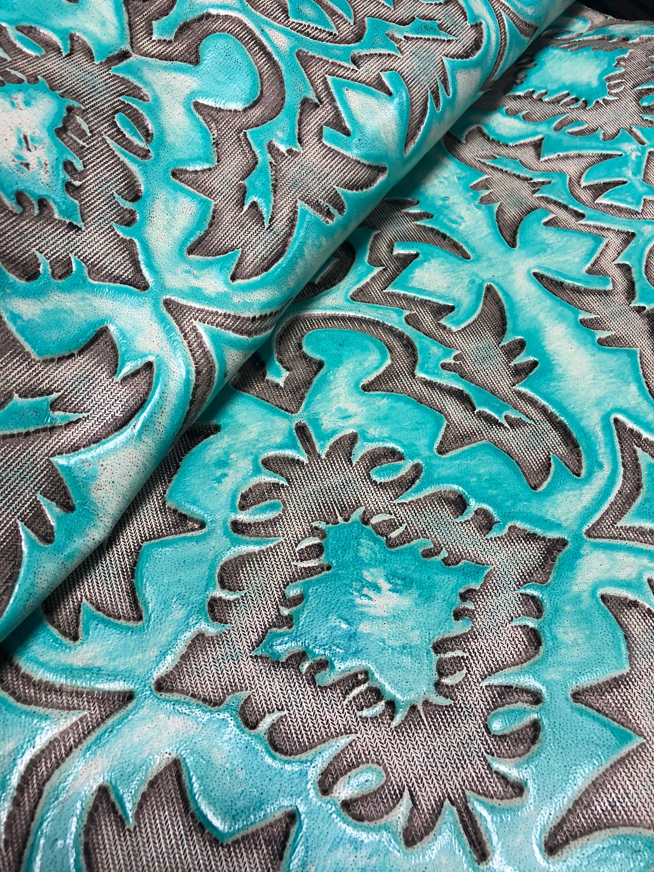 Leather Sheets Embossed Leather Laredo Light Turquoise | Etsy