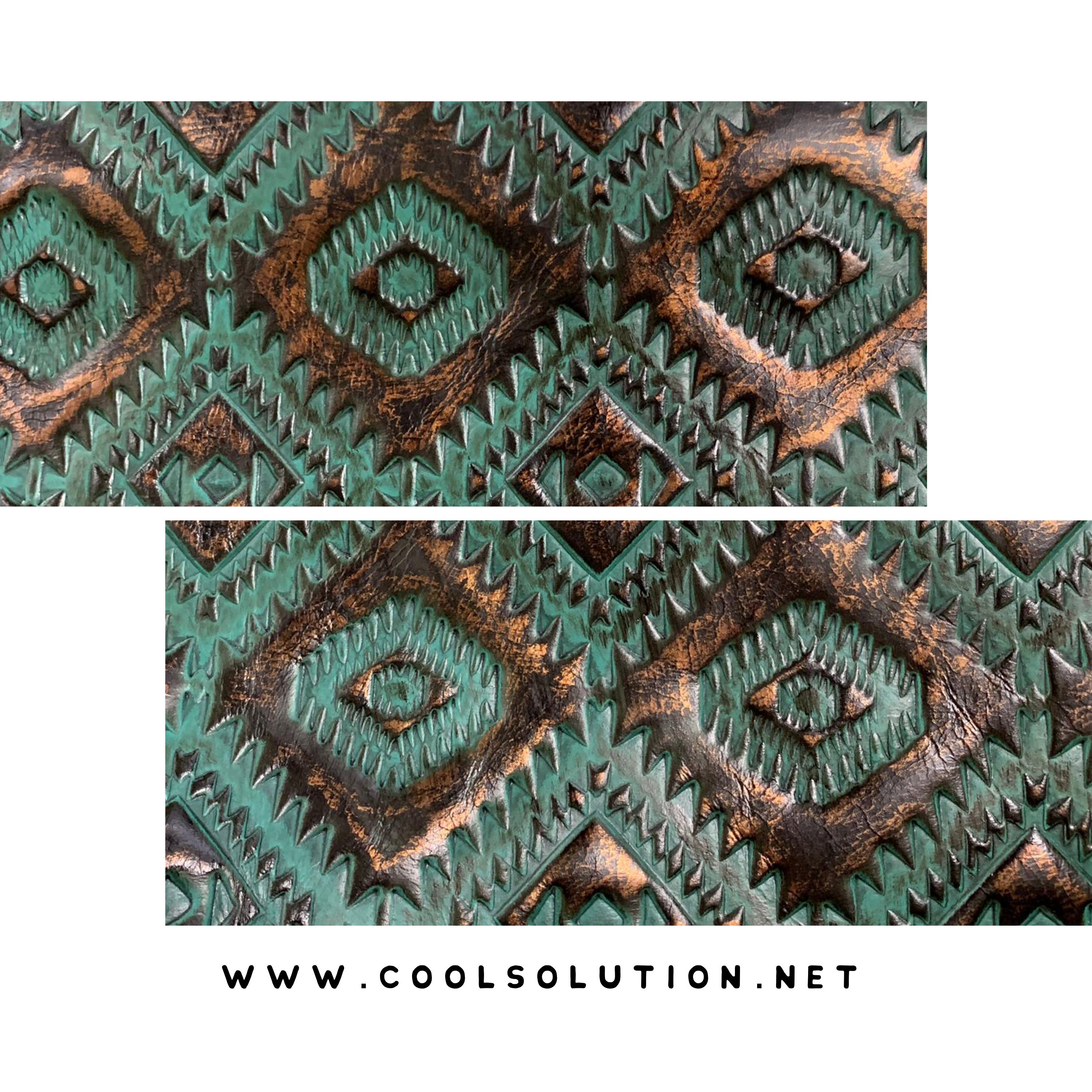Leather Sheets Embossed Leather Aztec Turquoise Copper, Custom Cuts ...