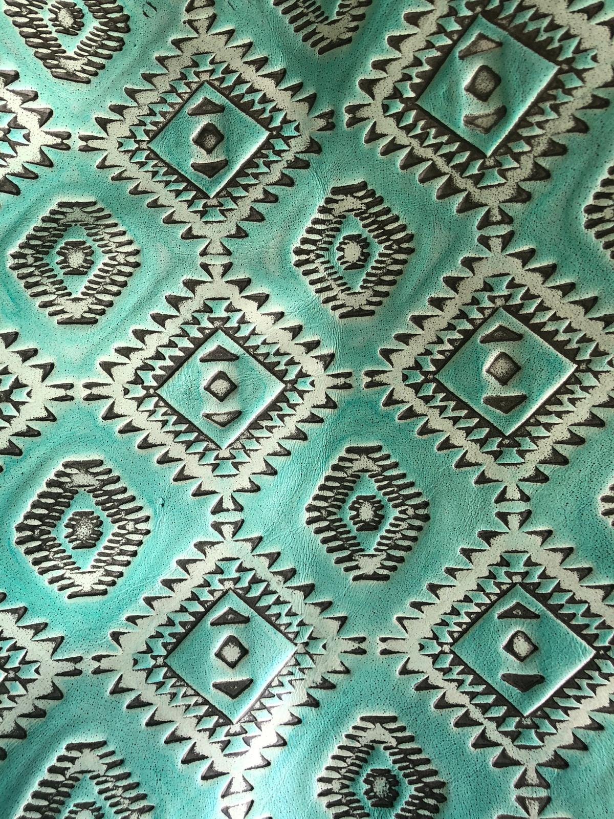 Leather Sheets Embossed Leather Azteca Light Turquoise, Custom Cuts ...