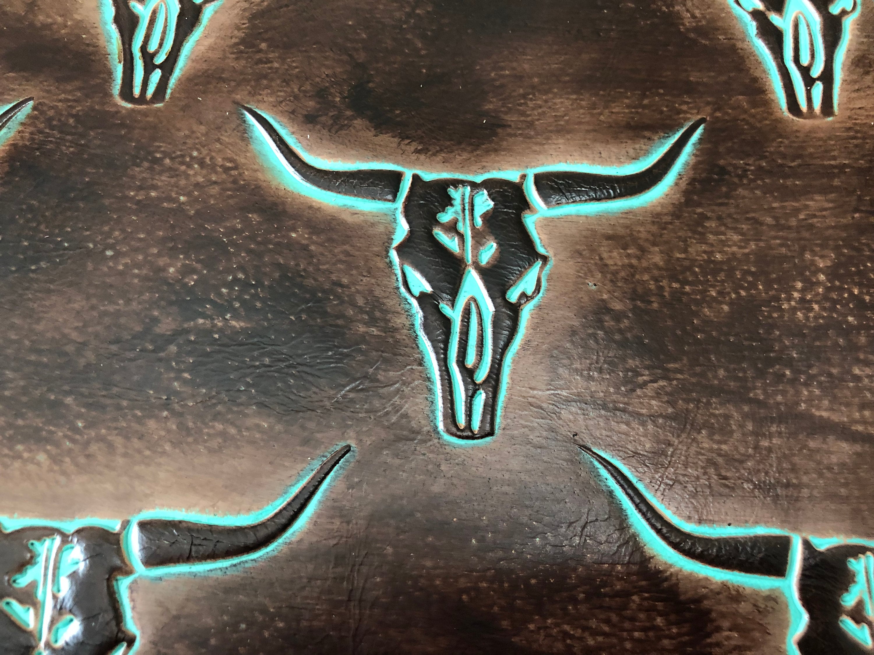 Embossed Leather Sheet Cattle Skulls Brown Turquoise Custom | Etsy
