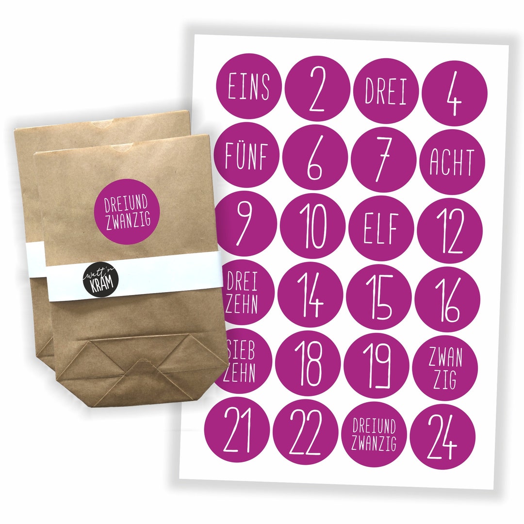 Advent Calendar Stickers 24 Bags to Fill Yourself Craft Kraft Paper ...