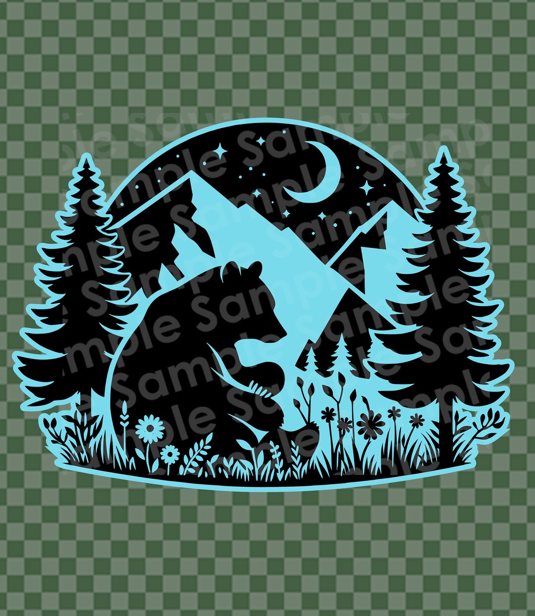 2 Layer Bear and Mountain Svg and Png File for Cricut or Laser Cutting ...