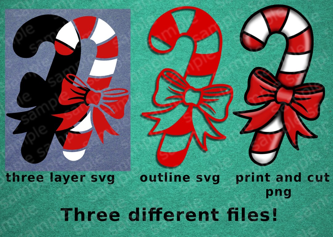 Digital Svg Cricut Cutting Files Candy Cane With Bow. 2 SVG Files and a ...