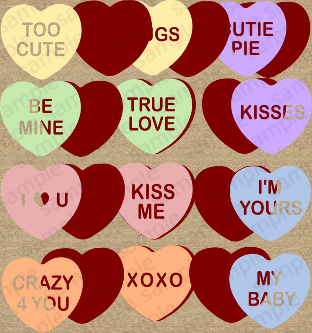 12 Candy Conversation Hearts DIY Valentine's Day Cards Svg and Png to ...