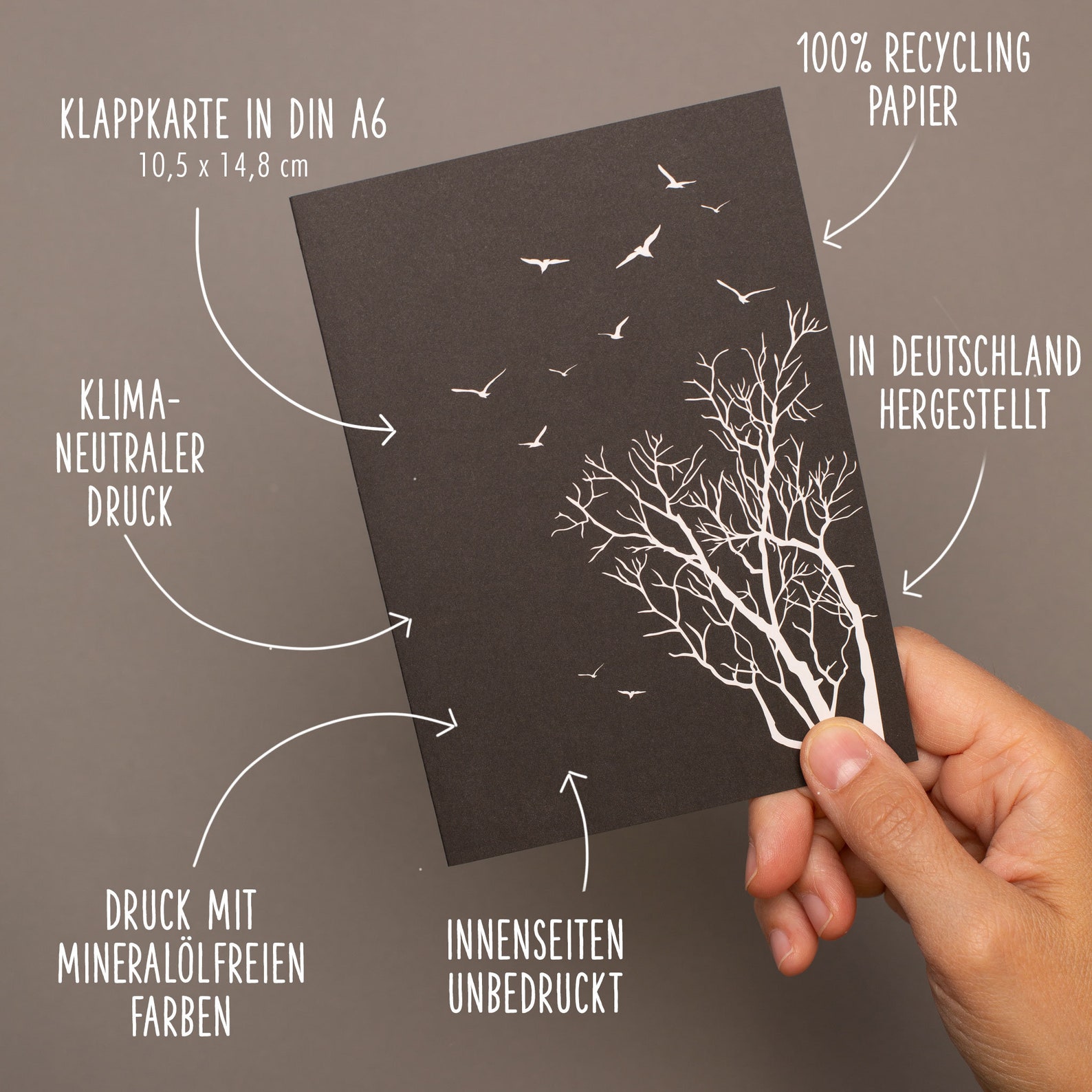 Modern Sympathy Card Without Text in Black With a Bare Tree and Birds ...