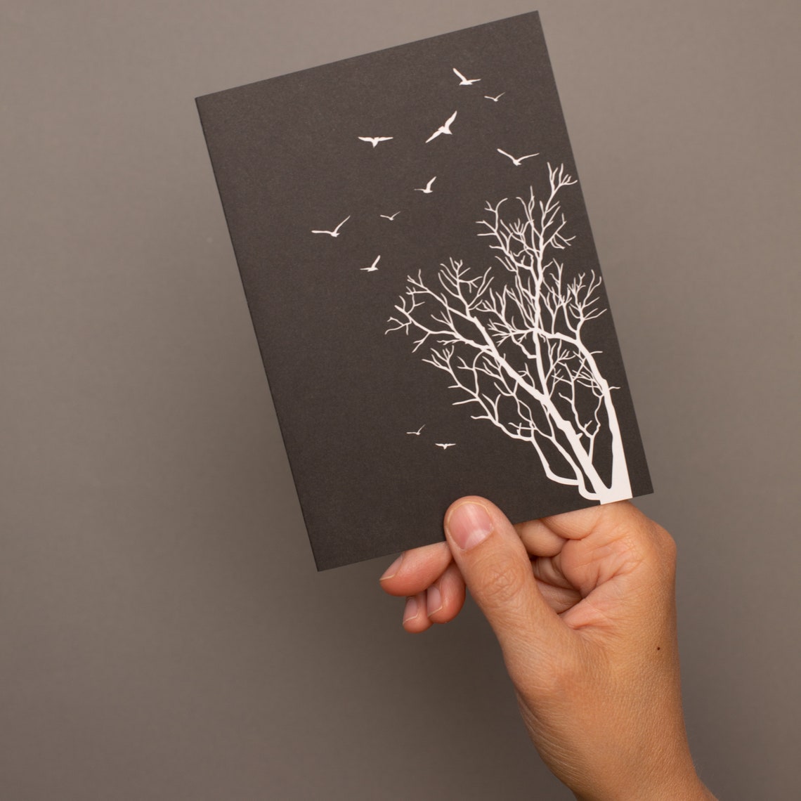 Modern Sympathy Card Without Text in Black With a Bare Tree and Birds ...