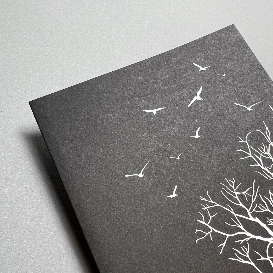Modern Sympathy Card Without Text in Black With a Bare Tree and Birds ...
