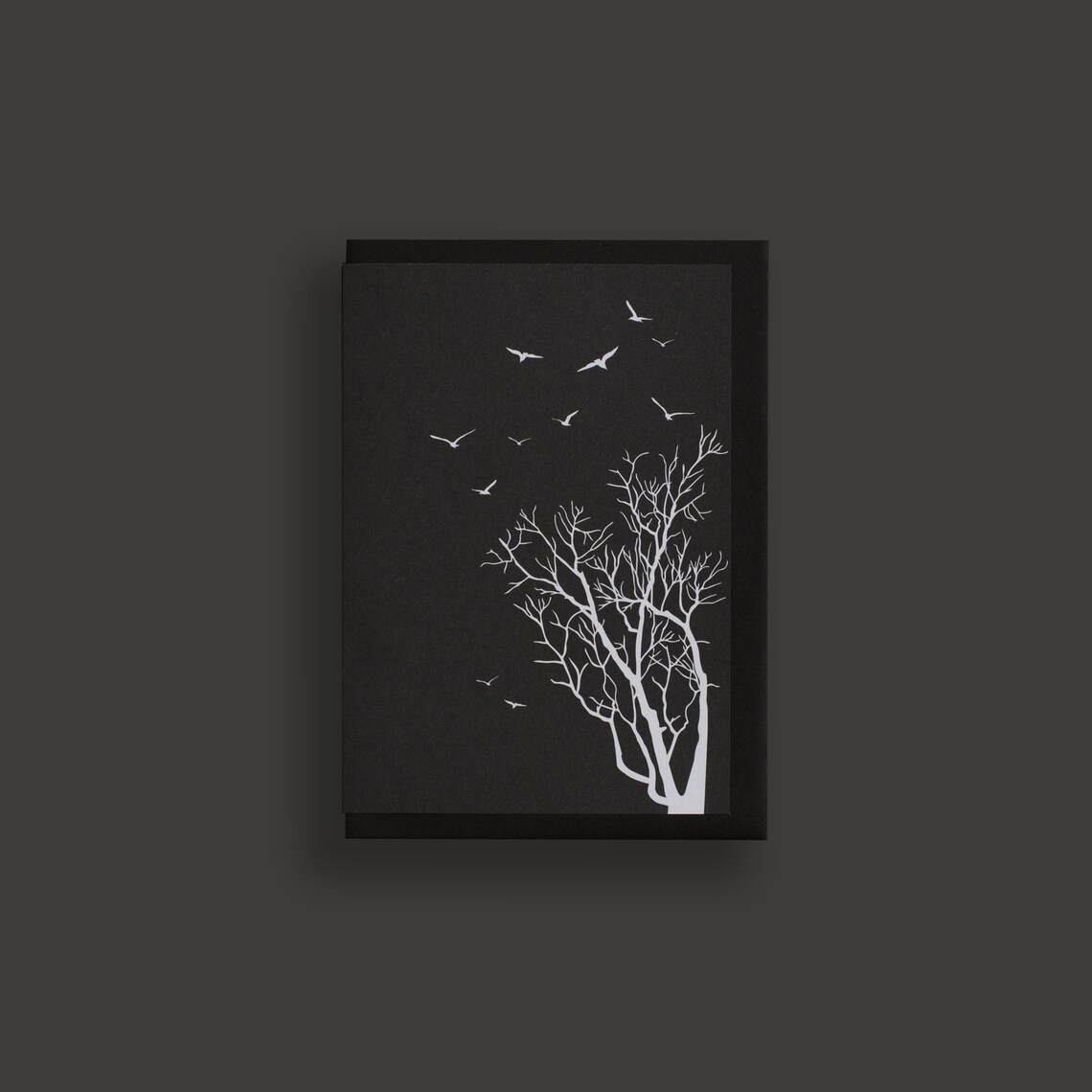 Modern Sympathy Card Without Text in Black With a Bare Tree and Birds ...