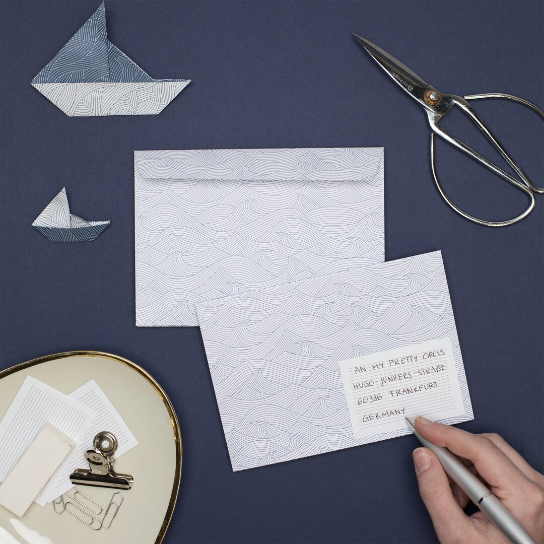 Envelopes With White Maritime Waves Pattern, Set of 8 Envelopes With ...