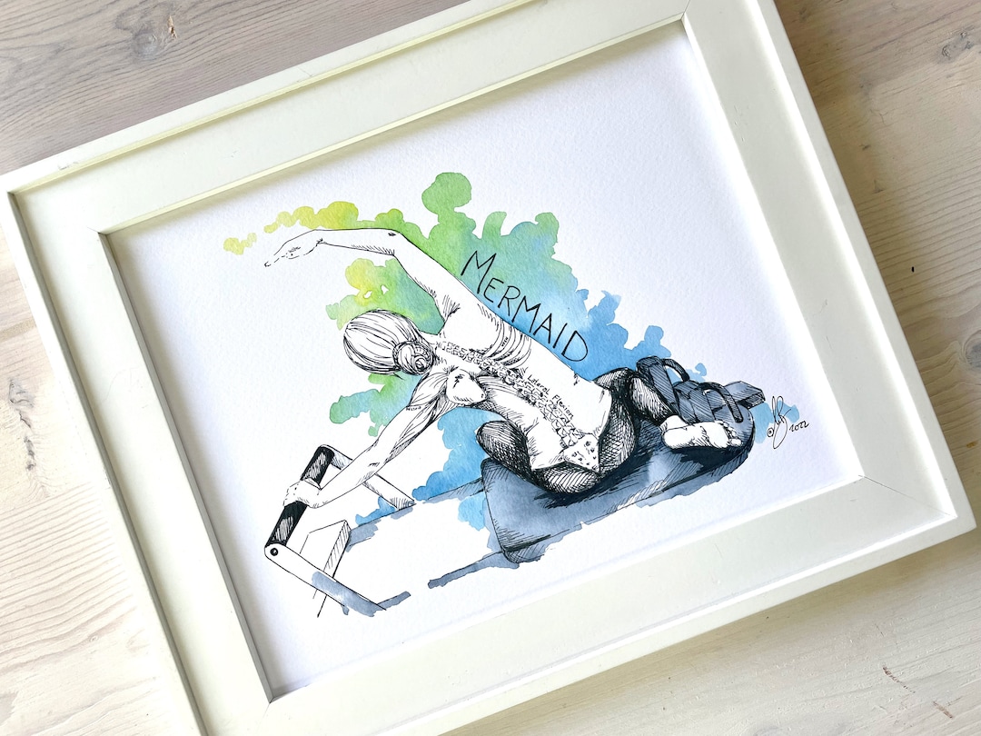 Reformer Mermaid Pilates Artwork, Pilates Exercise Art Print, Pilates ...