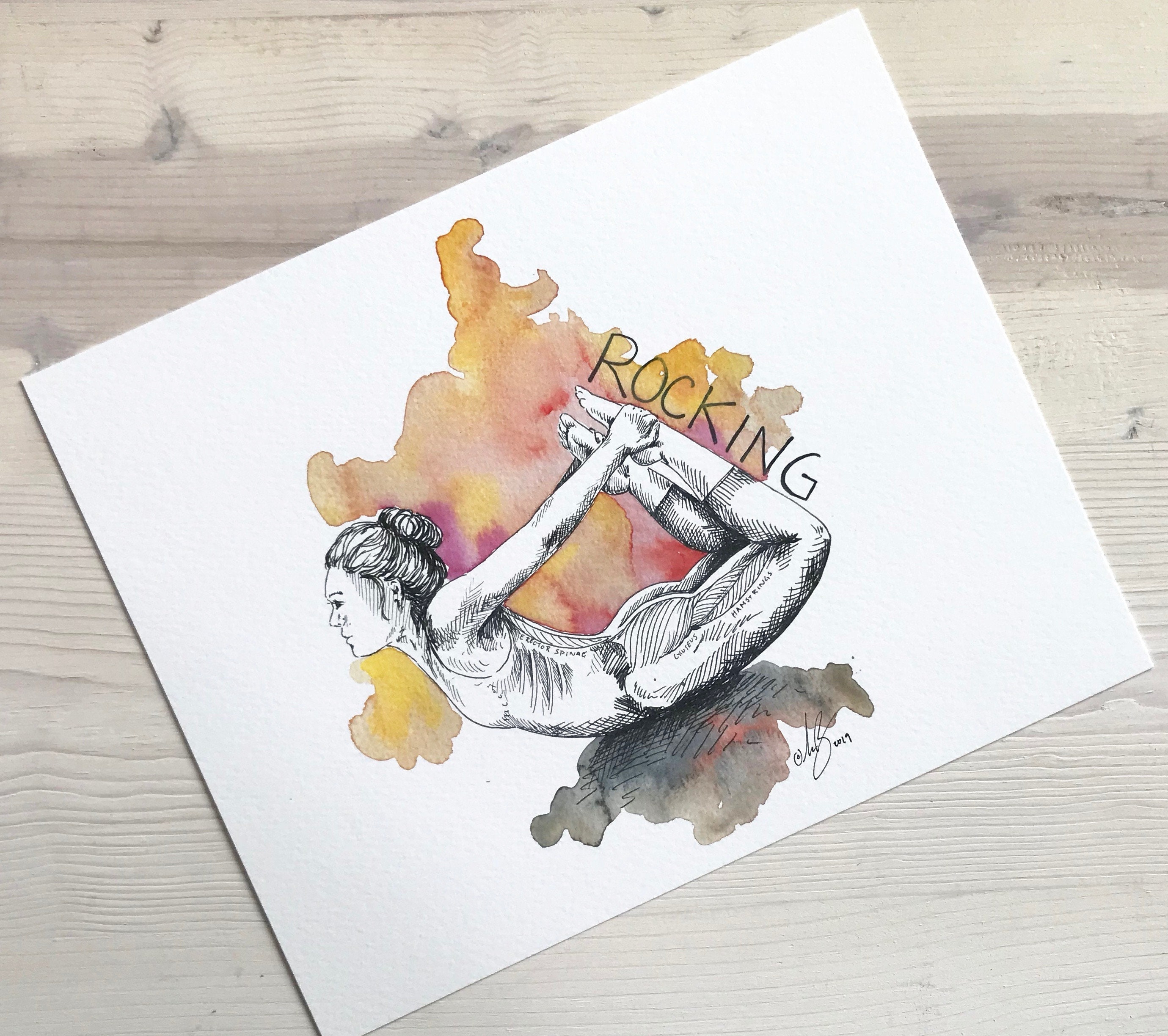 Pilates Art Rocking Exercise Pilates Anatomy Art Watercolor Print ...