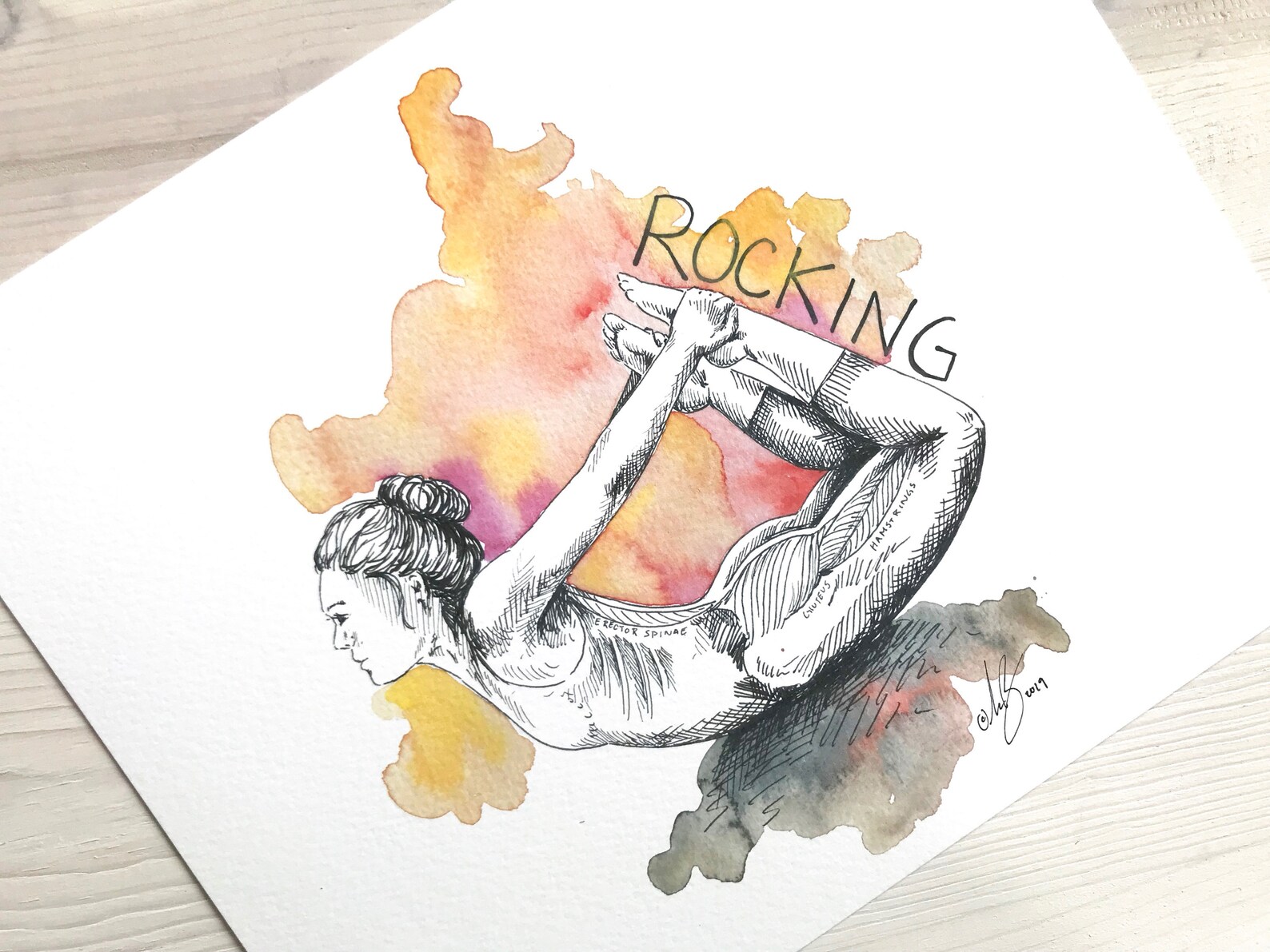 Pilates Art Rocking Exercise Pilates Anatomy Art Watercolor Print ...