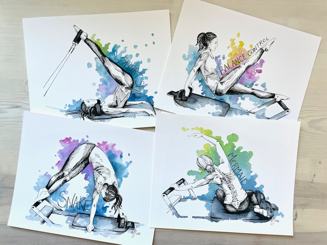 Pilates Reformer Exercise Art Prints, Pilates Studio Decor, Set of 4 - Etsy