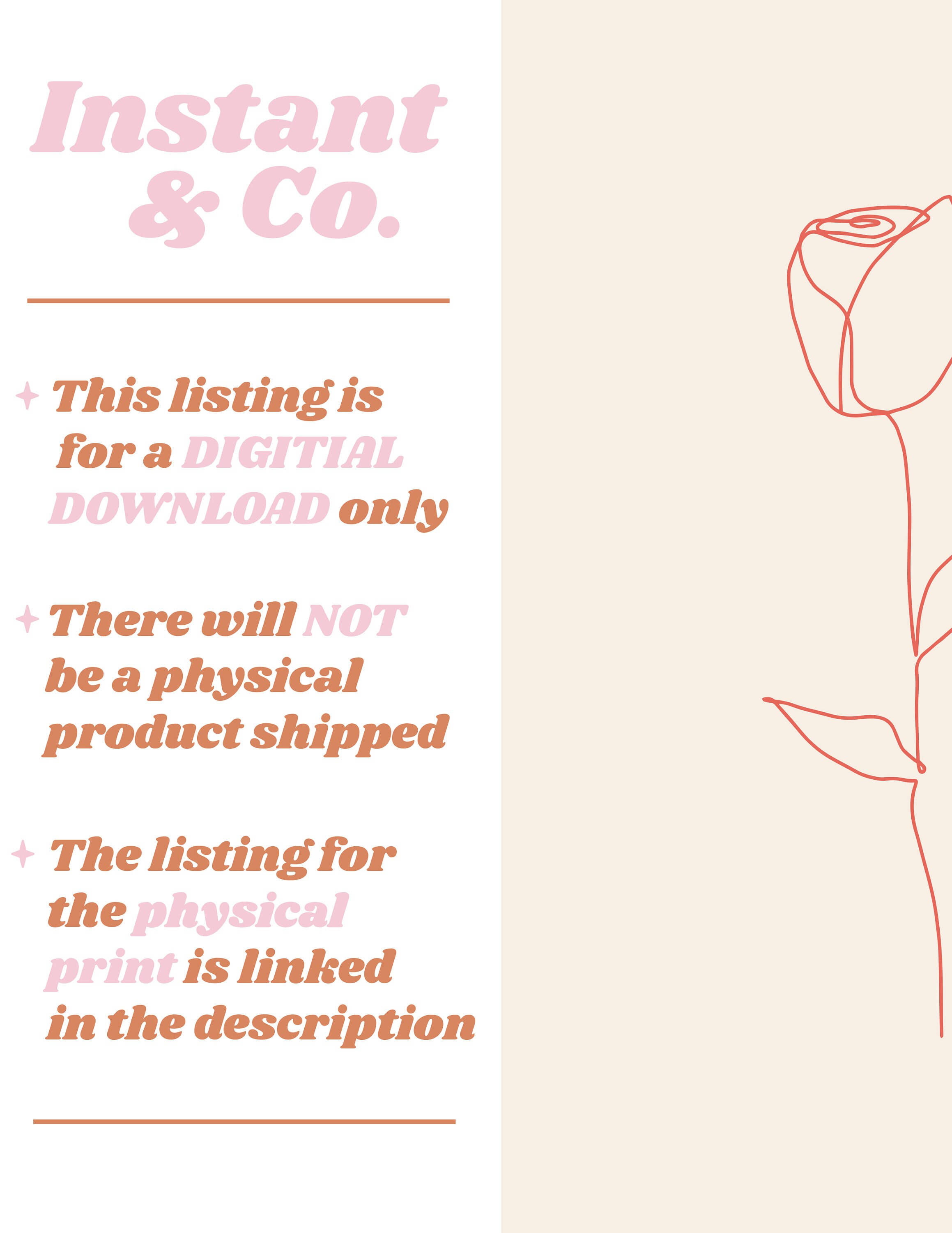 Red Flower Line PRINTABLE / Line Art Mid Century Modern Abstract Art ...