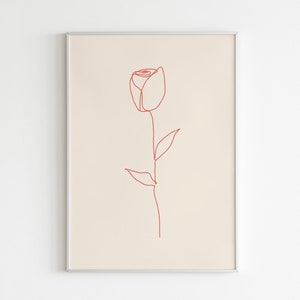 Red Flower Line PRINTABLE / Line Art Mid Century Modern Abstract Art ...