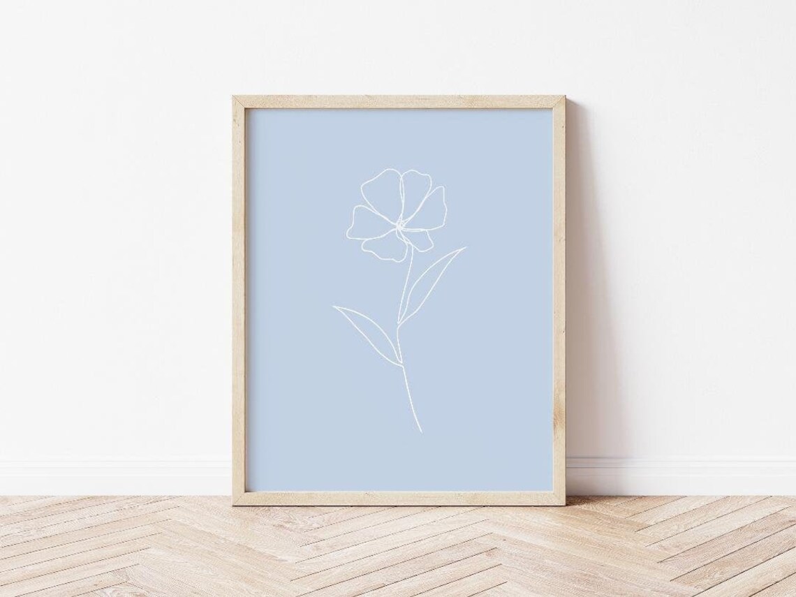Periwinkle Blue Flower Line PRINTABLE / Line Art One Line Mid Century ...