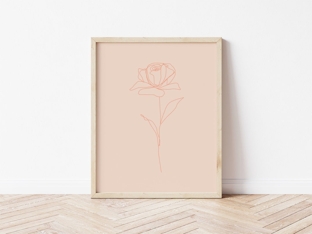 Peachy Pink Flower Line PRINTABLE / Line Art Mid Century - Etsy
