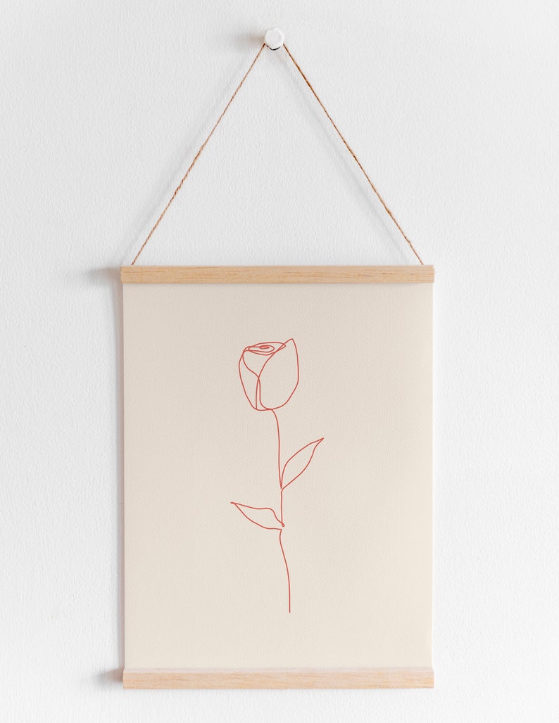 Red Flower Line PRINTABLE / Line Art Mid Century Modern Abstract Art ...