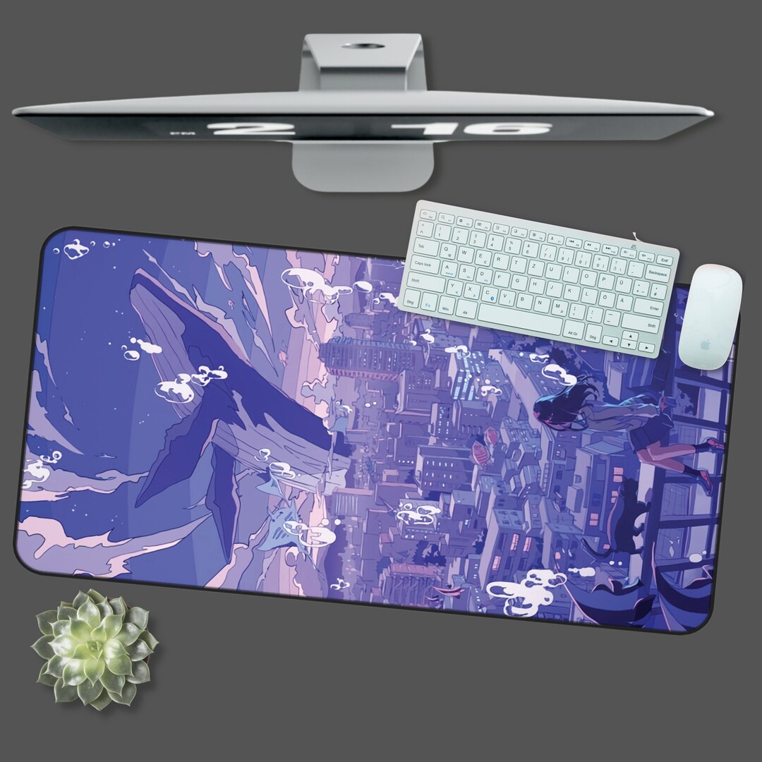 Kawaii Magic Whale Japanese Anime Desk Mat, Gaming Desk Mat, Cute ...