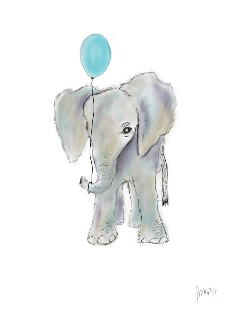 Baby Elephant Blue Balloon Downloadable Print - Etsy